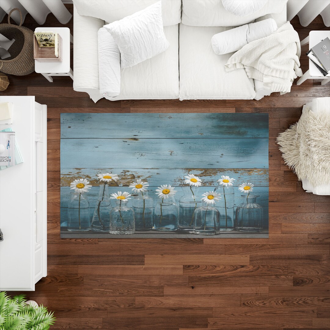 Daisy Flower in Glass Bottles Rugs, Daisy Lover Gift Rug, Daisy Rugs ...