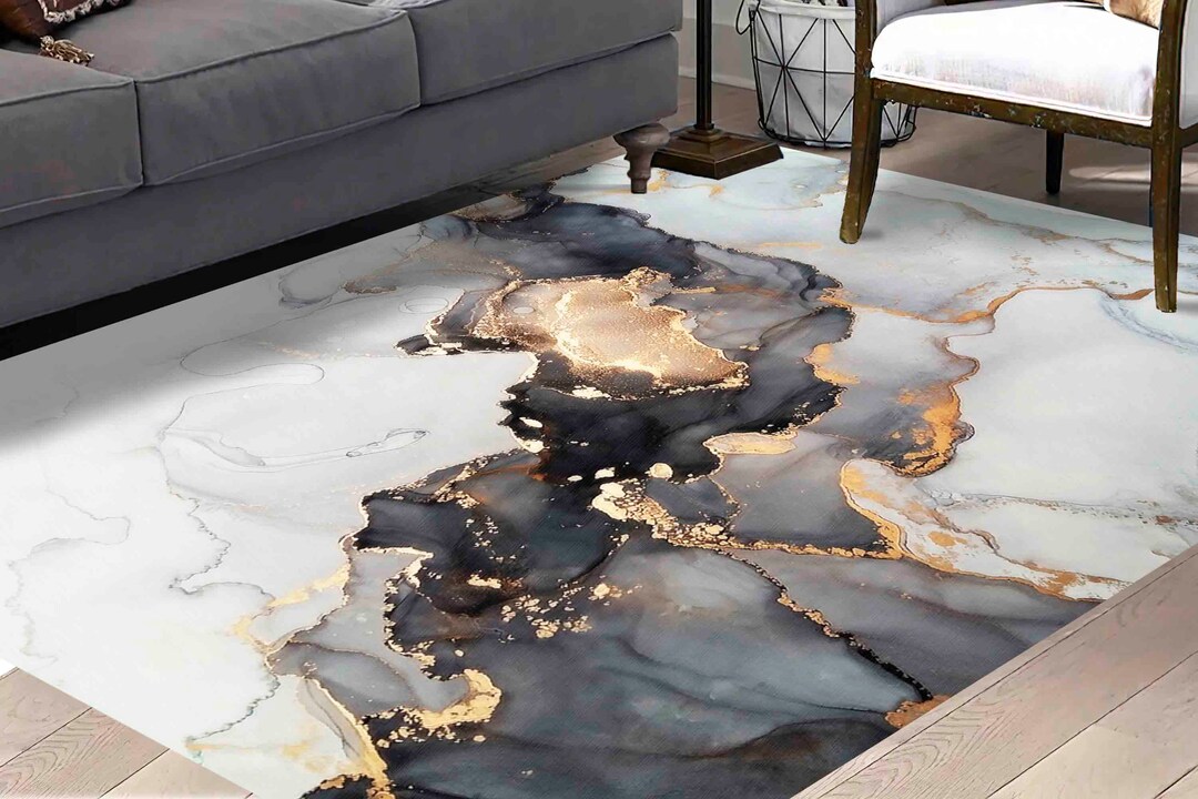Black Marble Rugs, Gold Marble Rug, Contemporary Rug, Modern Rug ...