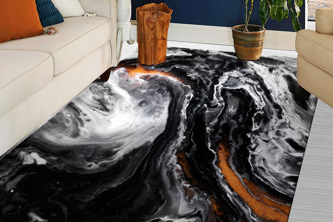 Black and Copper Marble Rug, Copper Rugs, Modern Marble Rugs, Alcohol ...