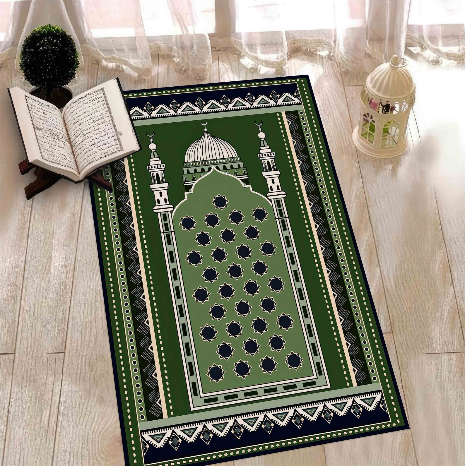 Green Prayer Rug, Religious Rug, Muslim Rug, Decorative Rug, Machine ...