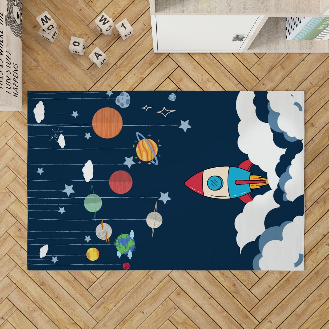 Rocket Rugs, Spaceship Rugs, Kids Room Rugs, Stars Rug, Planet Soft Rug ...