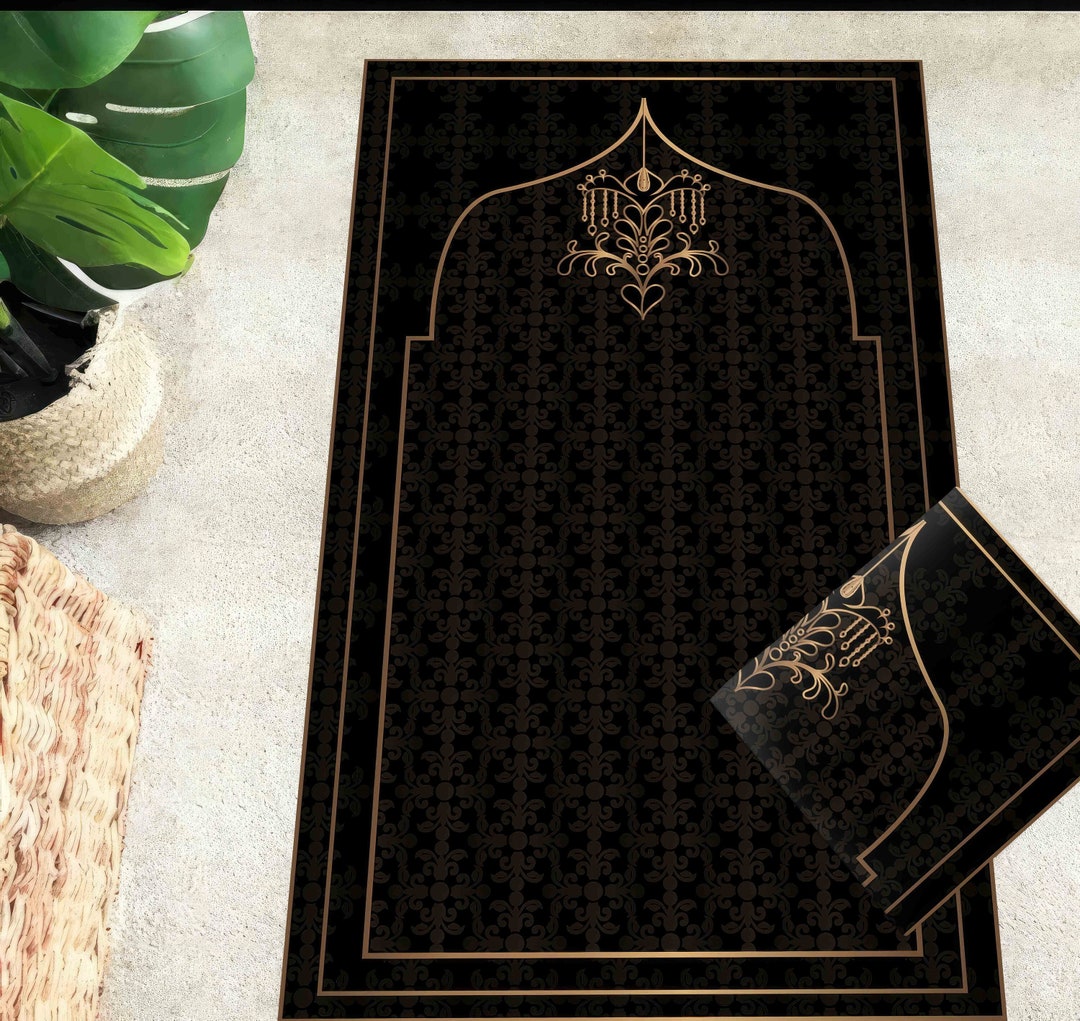 Gold Prayer Rug, Black Prayer Rug, Spiritual Rug, Worship Rug, Muslim ...