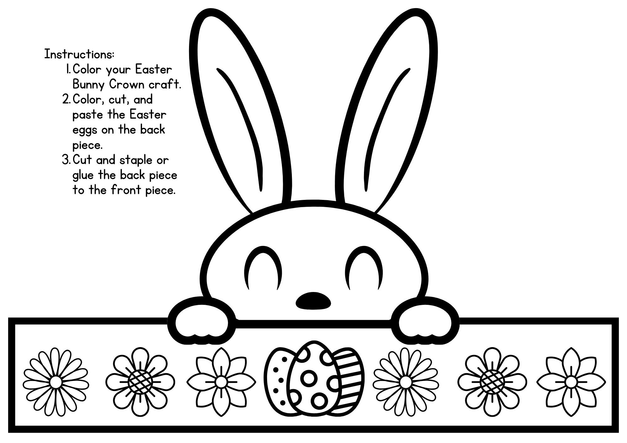 Bunny Paper Crown Headband Coloring Pet Animal Printable Kids Craft ...