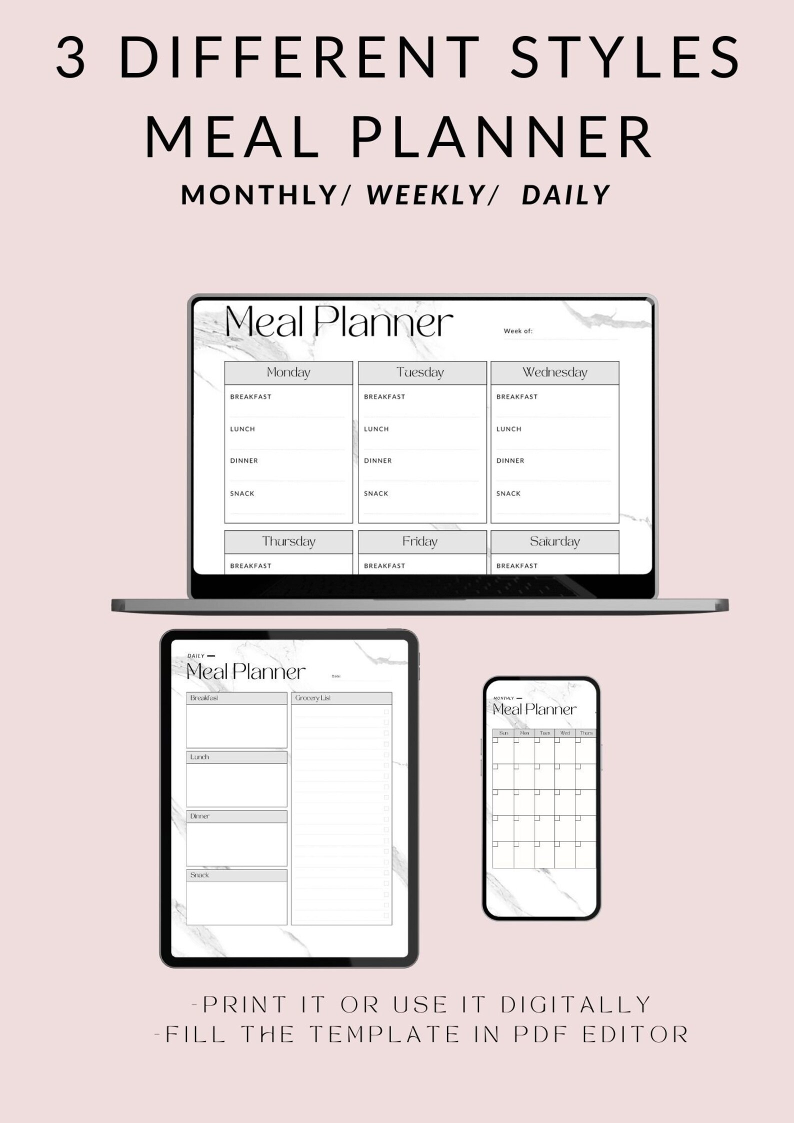 Weekly Meal Planner Printable Template, 7 Day Menu Plan, Food Planner ...
