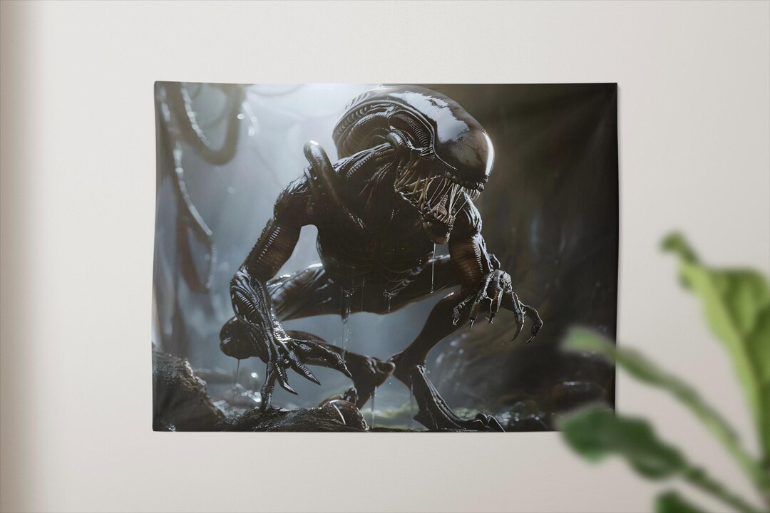 Alien Sci-fi Horror Tapestry, Dark Aesthetic Wall Hanging, Xenomorph ...