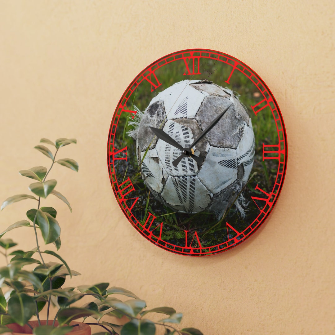 Weathered Soccer Ball Clock, Aged Football Wall Decor, Unique Sports ...