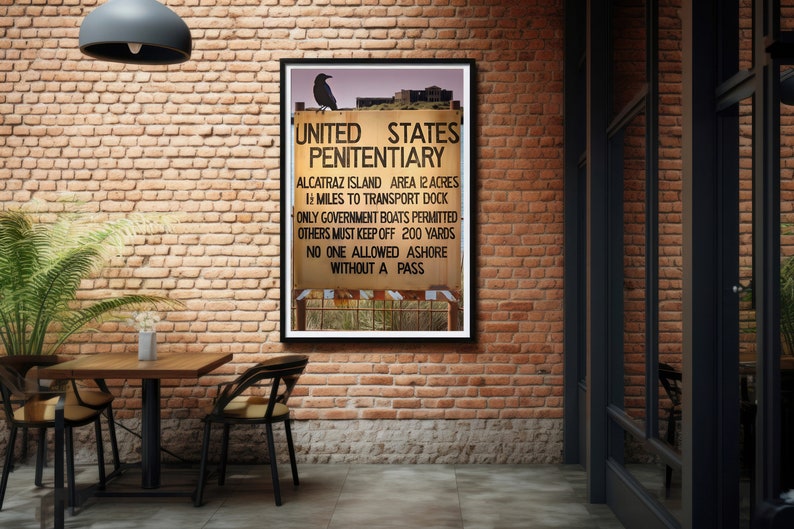 Vintage Alcatraz Island Prison Sign Poster | Historical Art Print for ...