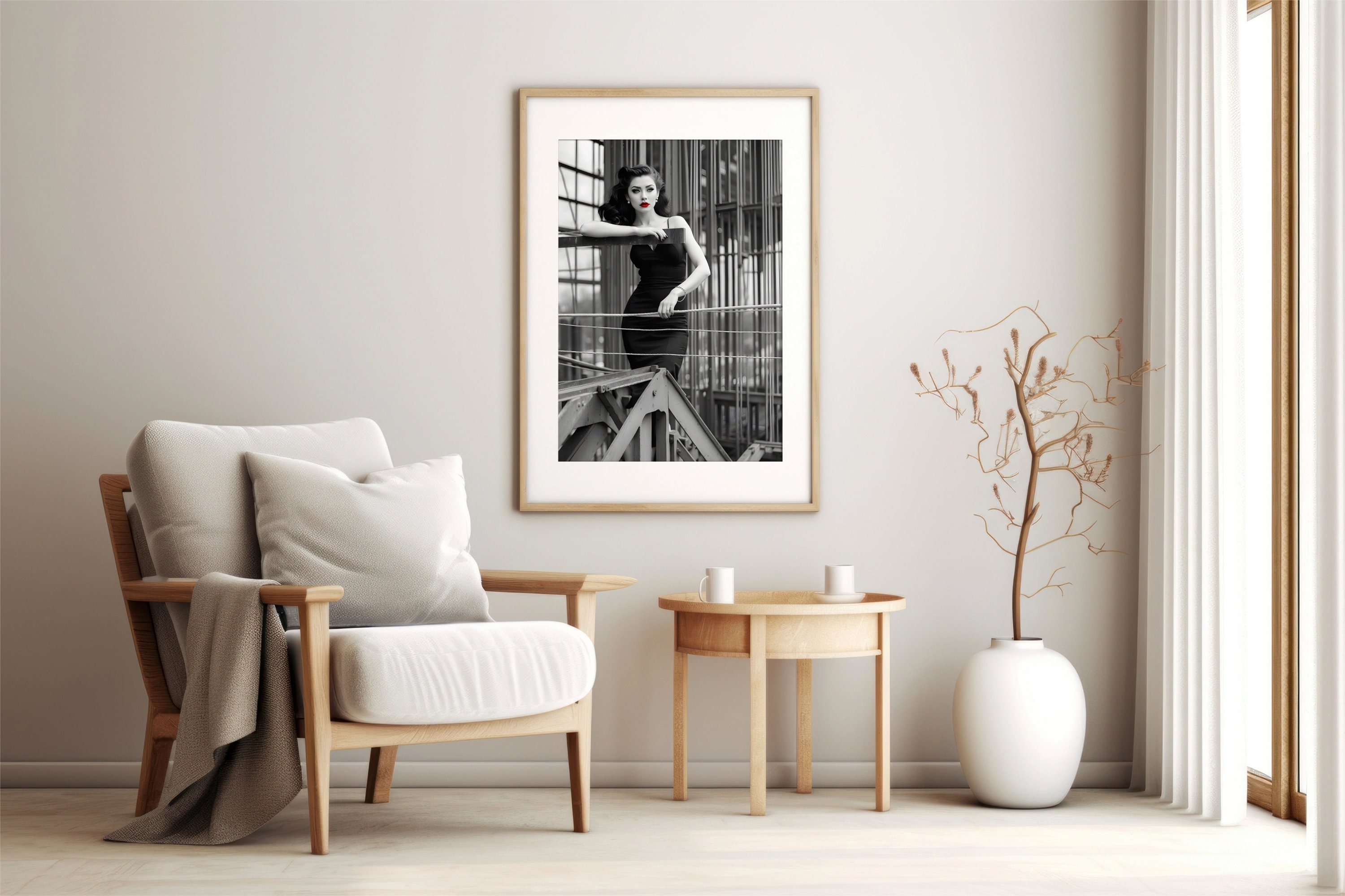 1950s-inspired Monochrome Model Poster With Bold Red Lips Retro Pin-up ...