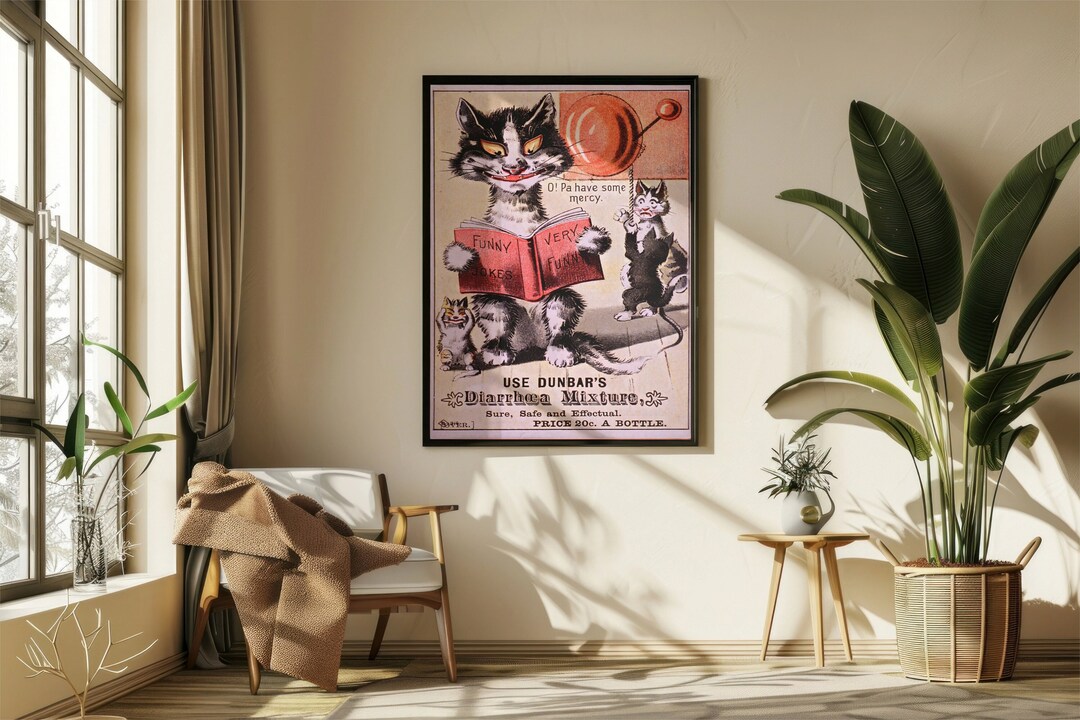 Vintage Cat Humor Poster: Dunbar's Diarrhea Ad, Retro Wall Art - Etsy