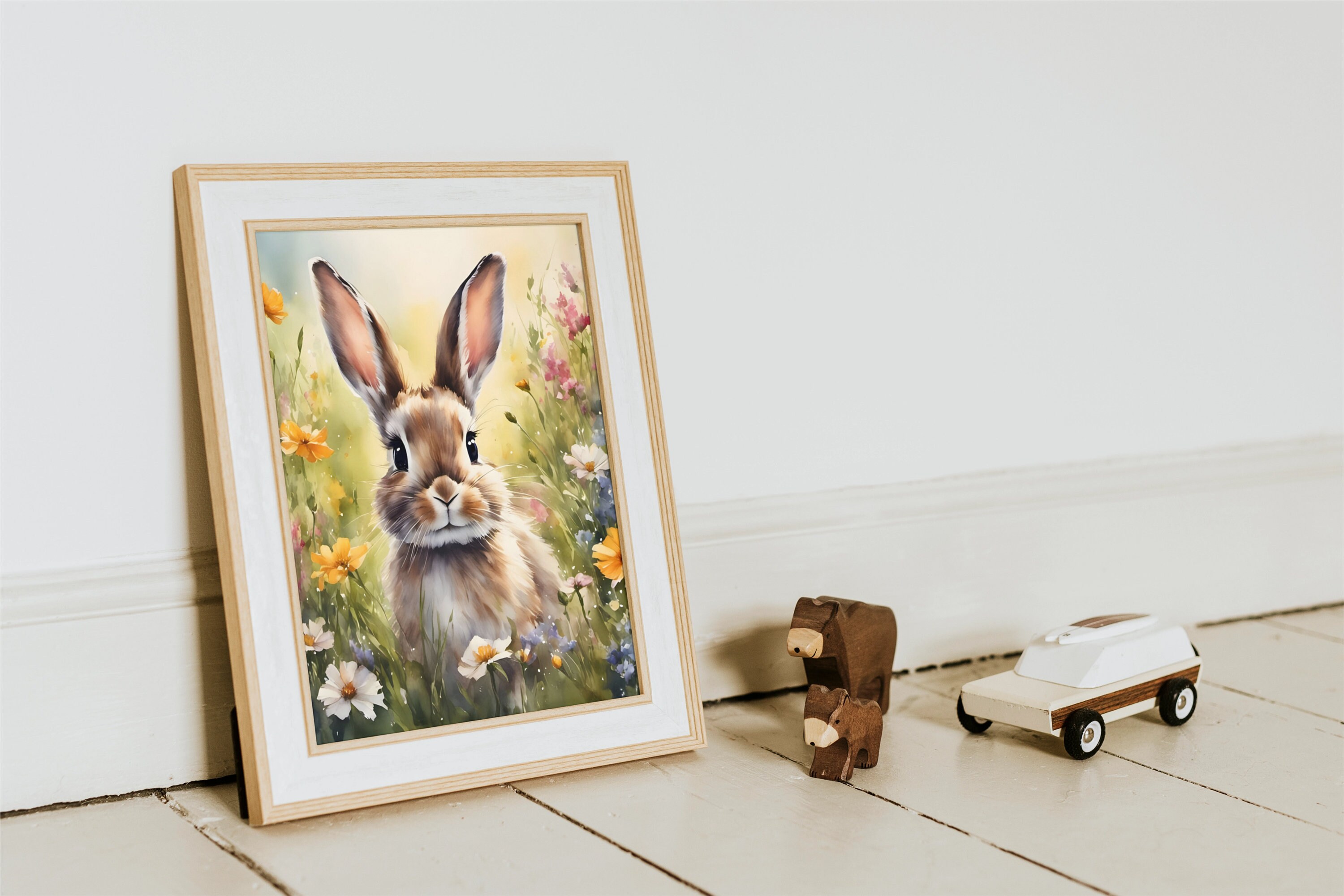 PRINTABLE Spring Meadow Bunny Digital Art Print, Whimsical Rabbit Wall ...