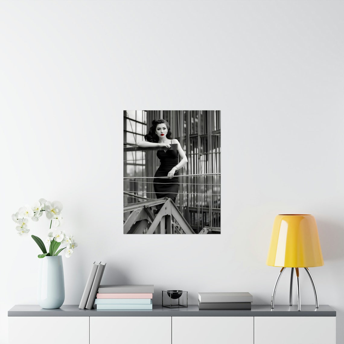 1950s-inspired Monochrome Model Poster With Bold Red Lips Retro Pin-up ...