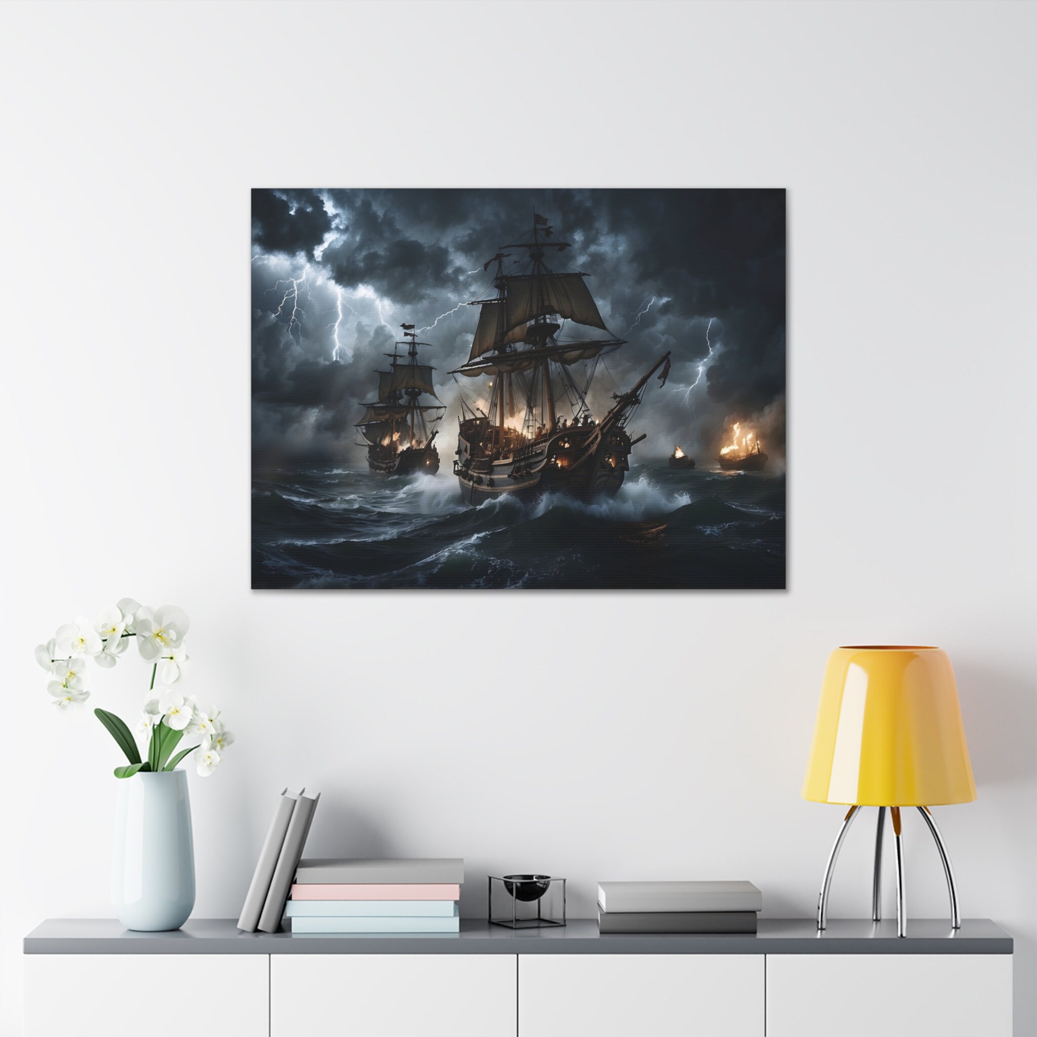 Epic Pirate Ship Storm Canvas Art, Dramatic Ocean Adventure Scene ...