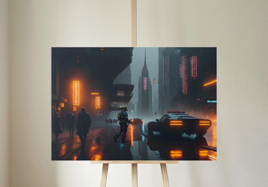 Dystopian Future Canvas Wrap: Blade Runner Inspired Scene, Unique Wall ...