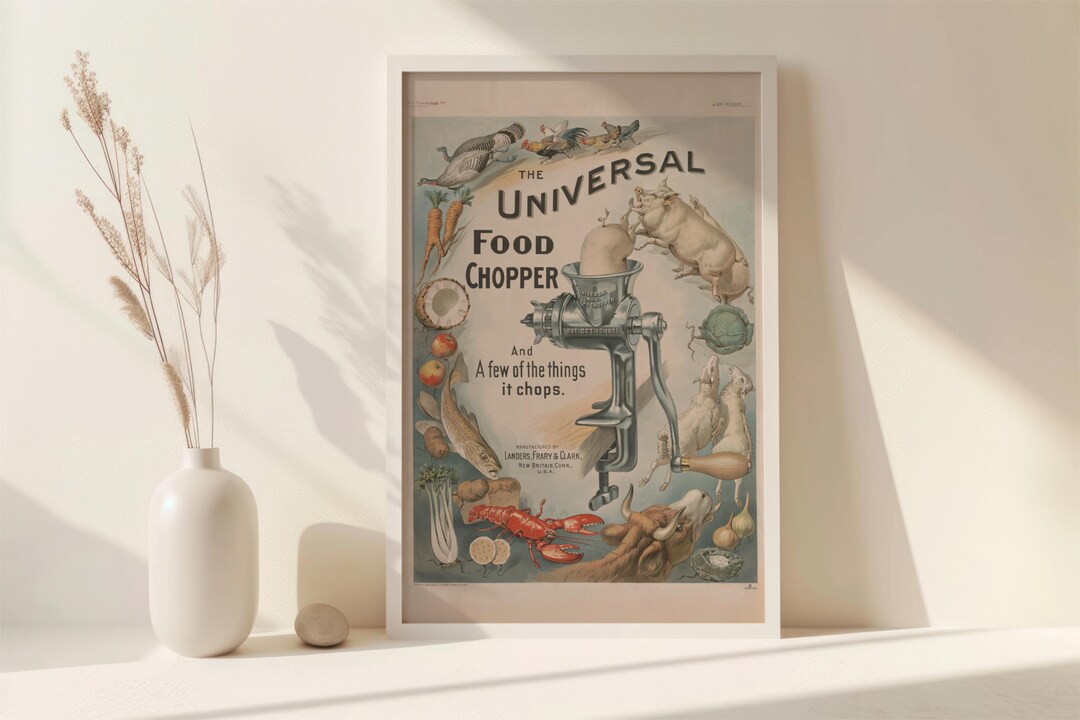 Vintage Meat Grinder Poster Ad | Victorian Rustic Kitchen Wall Art - Etsy