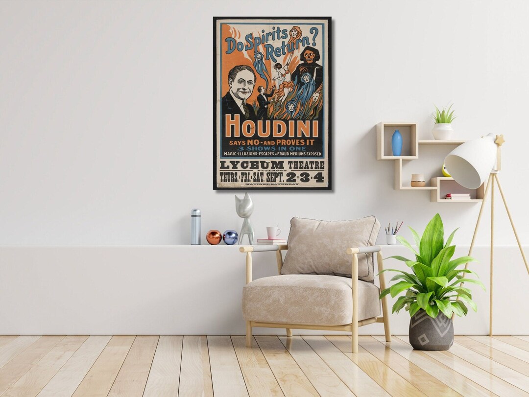 Authentic Houdini Vintage Poster Canvas Wrap, Magic and Illusion Show ...