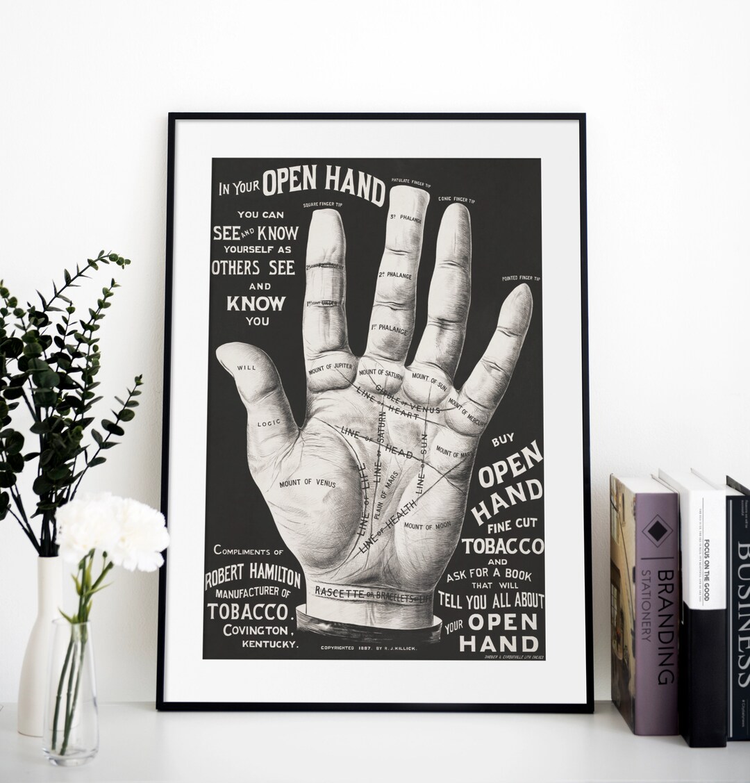 Vintage Palmistry Hand Poster 1887 Open Hand Tobacco Advertisement ...