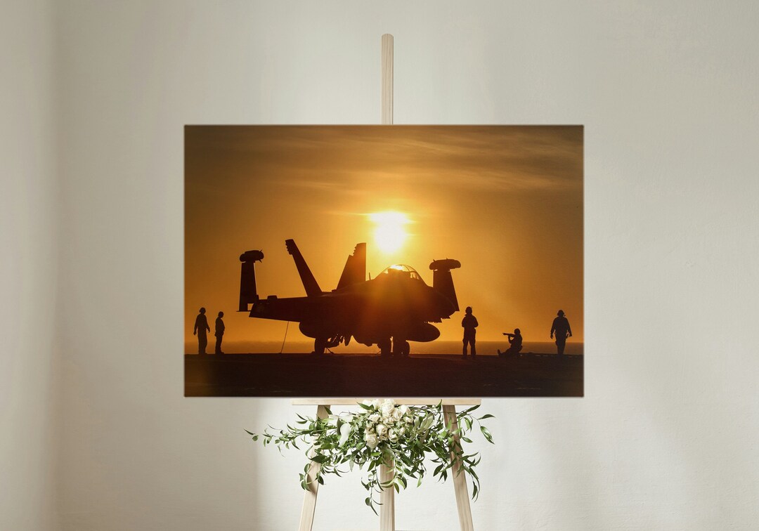 Sunset Silhouette of Fighter Jet Canvas Print Stunning Aviation Art for ...