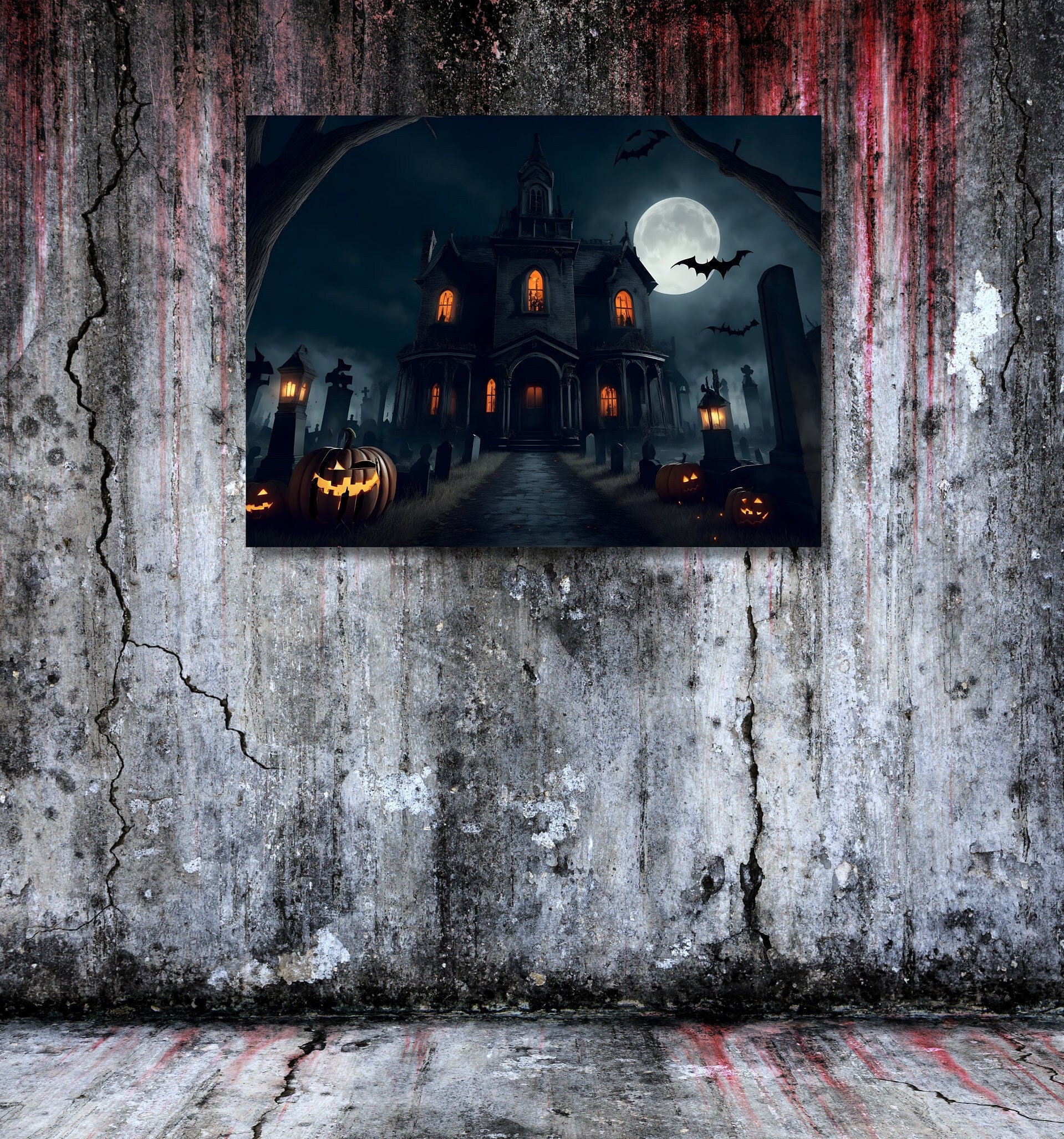 Reusable HALLOWEEN Haunted House Poster Peel and Stick Art Available in ...
