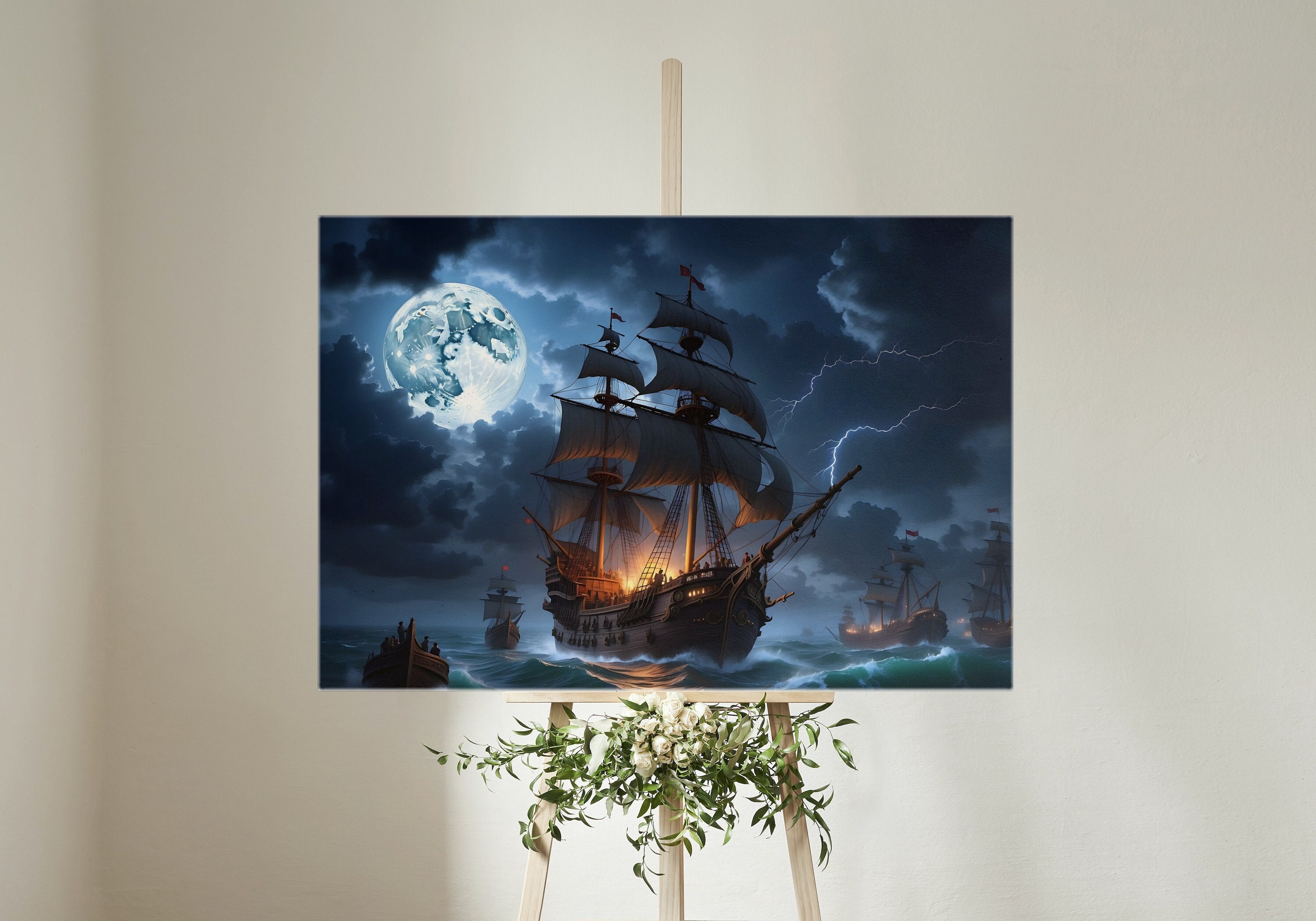 Pirate Ship Battle Storm Canvas Print Epic Sea Fight Wall Art, Dramatic ...