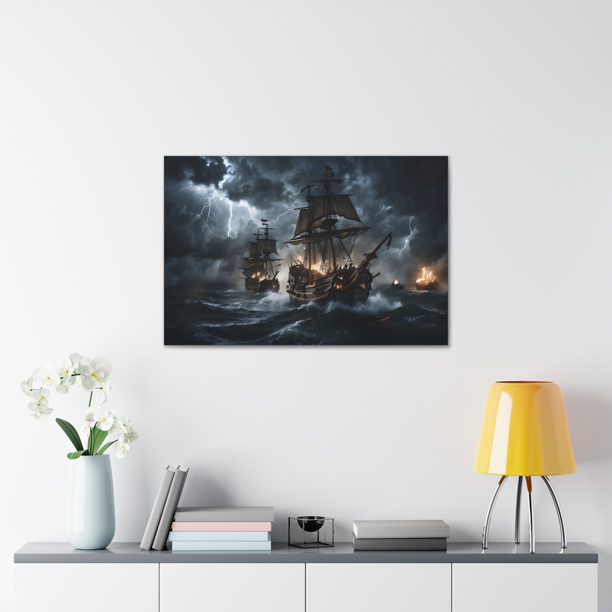 Epic Pirate Ship Storm Canvas Art, Dramatic Ocean Adventure Scene ...