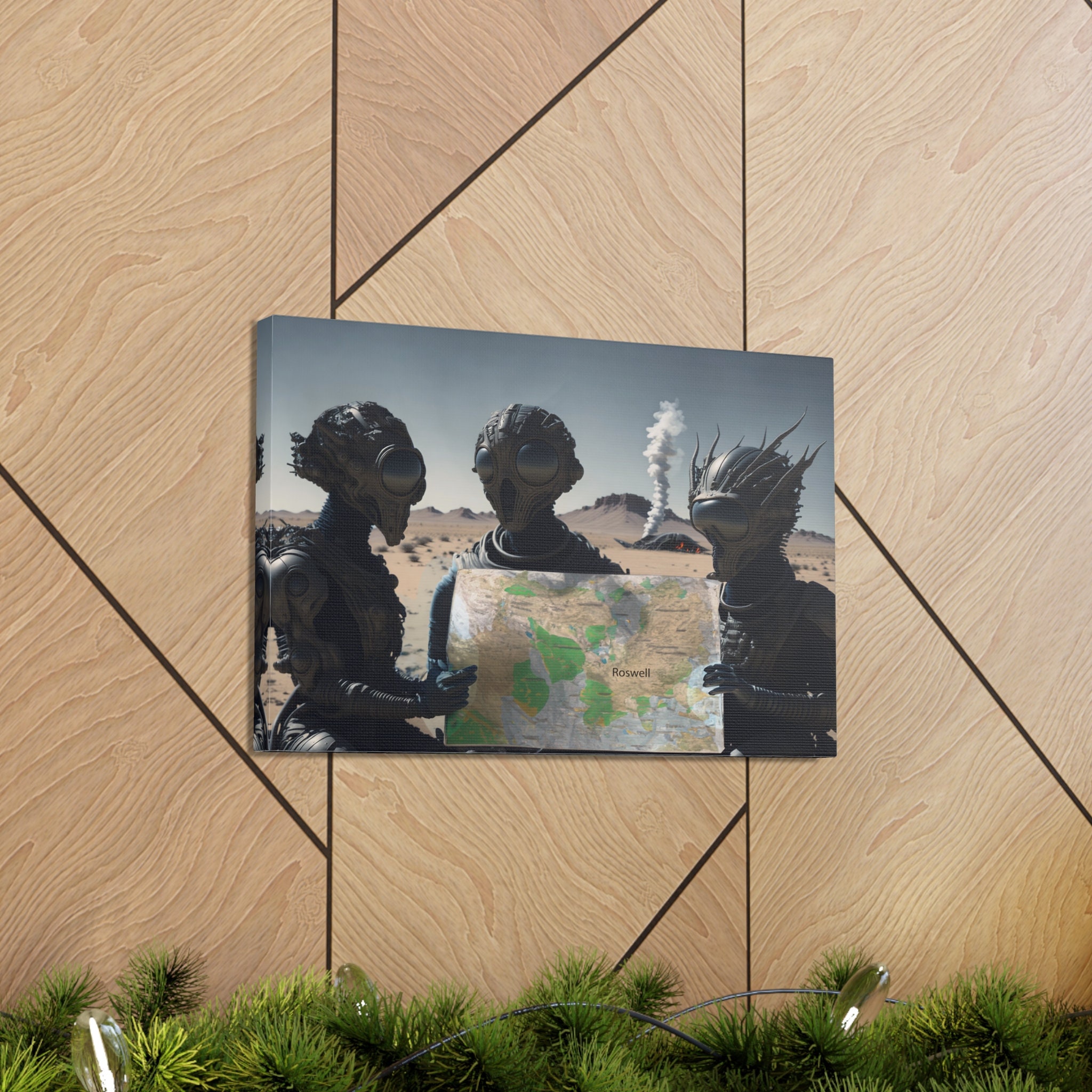 Alien Encounter Canvas Art Lost Extraterrestrials in Roswell Desert Sci ...