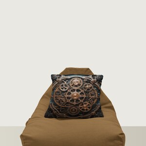 Steampunk Style Throw Pillow Golden Gears on Blue, Spun Square ...