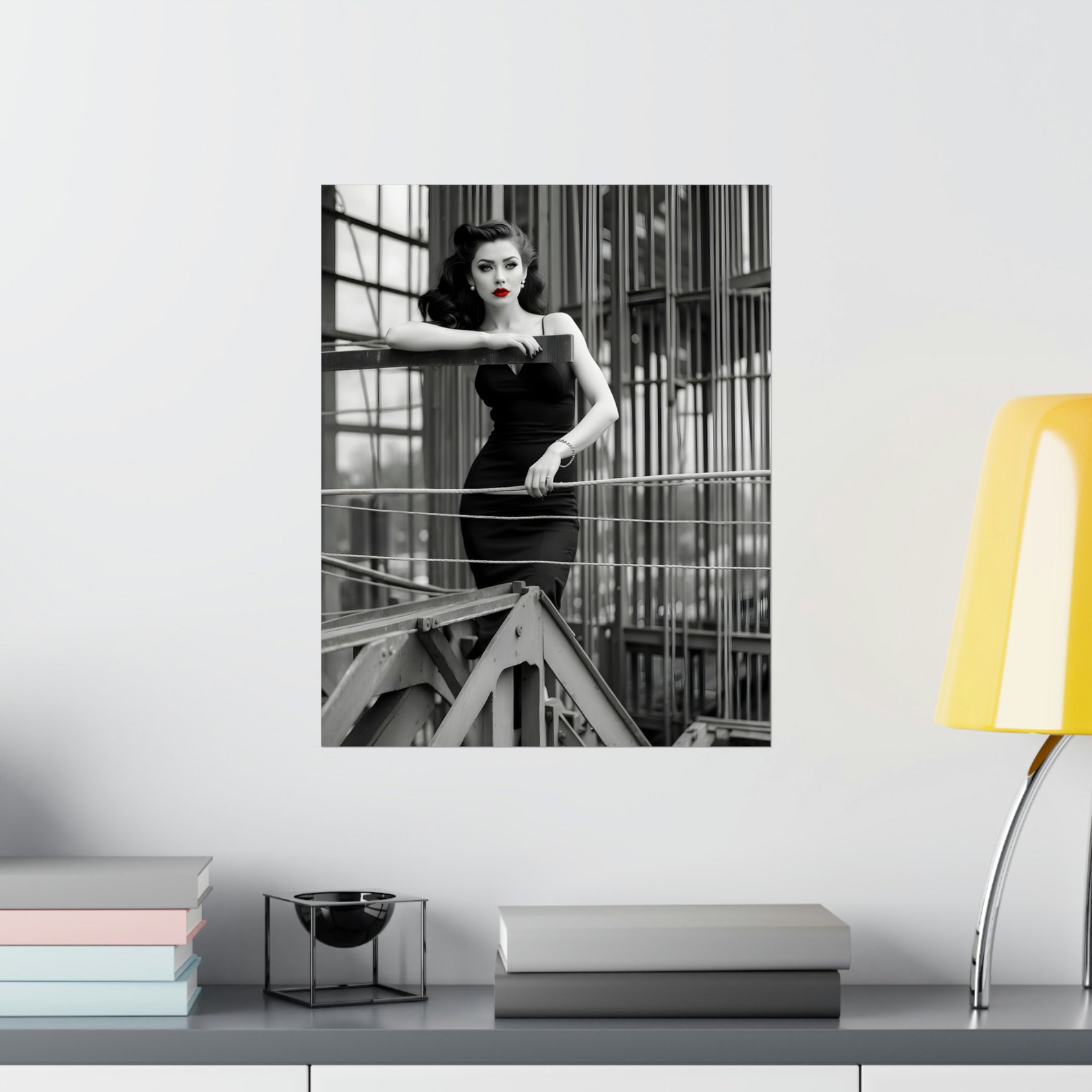 1950s-inspired Monochrome Model Poster With Bold Red Lips Retro Pin-up ...