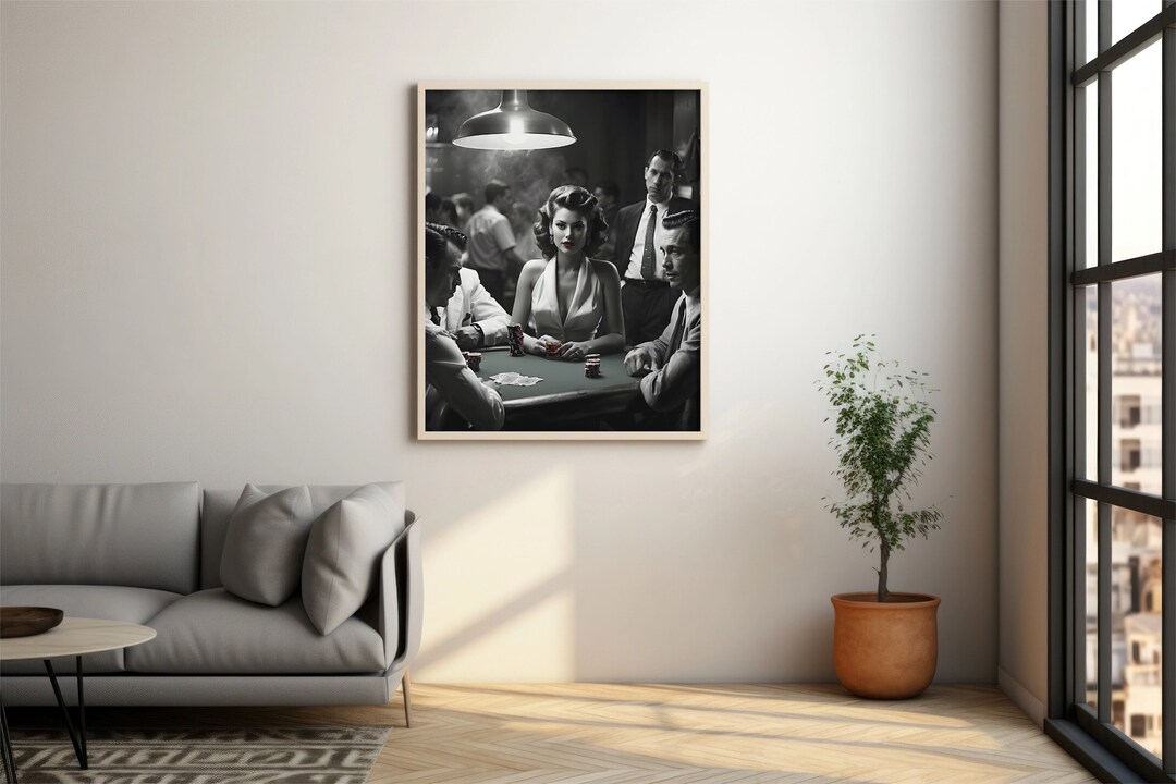 Vintage Poker Night Poster Retro Casino Decor Mid-Century Noir Wall Art ...