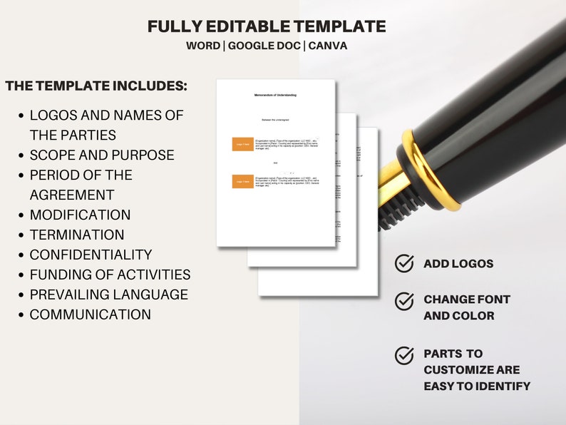 MOU, Memorandum of Understanding Template, Non-binding Agreement ...