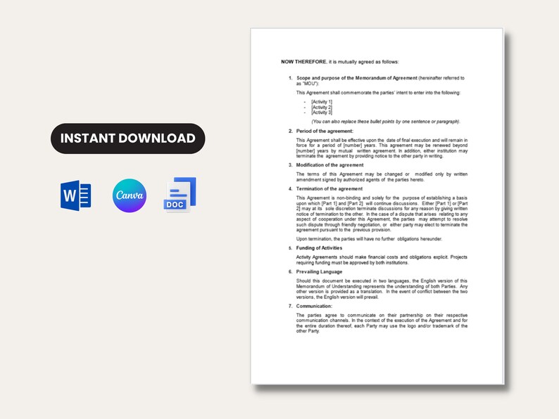 MOU, Memorandum of Understanding Template, Non-binding Agreement ...