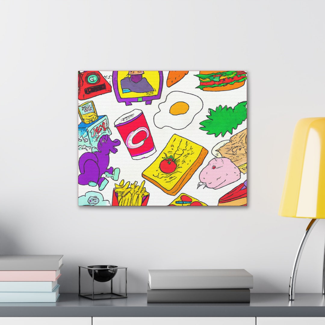 Pop Art Food Collage Canvas: Vibrant Culinary Decor Colorful Kitchen ...
