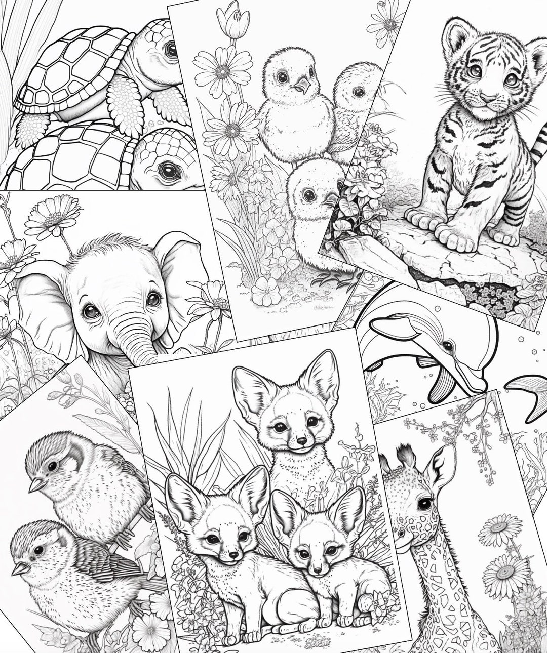 Coloring Pages - Cute Baby Animals - 10 Pages - Etsy