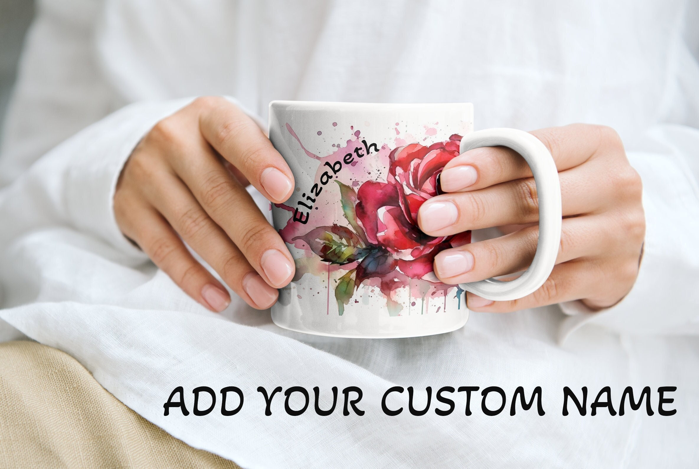 Custom Rose Mug, Custom Floral Mug, Rose Mug, Personalized Coffee Mug ...