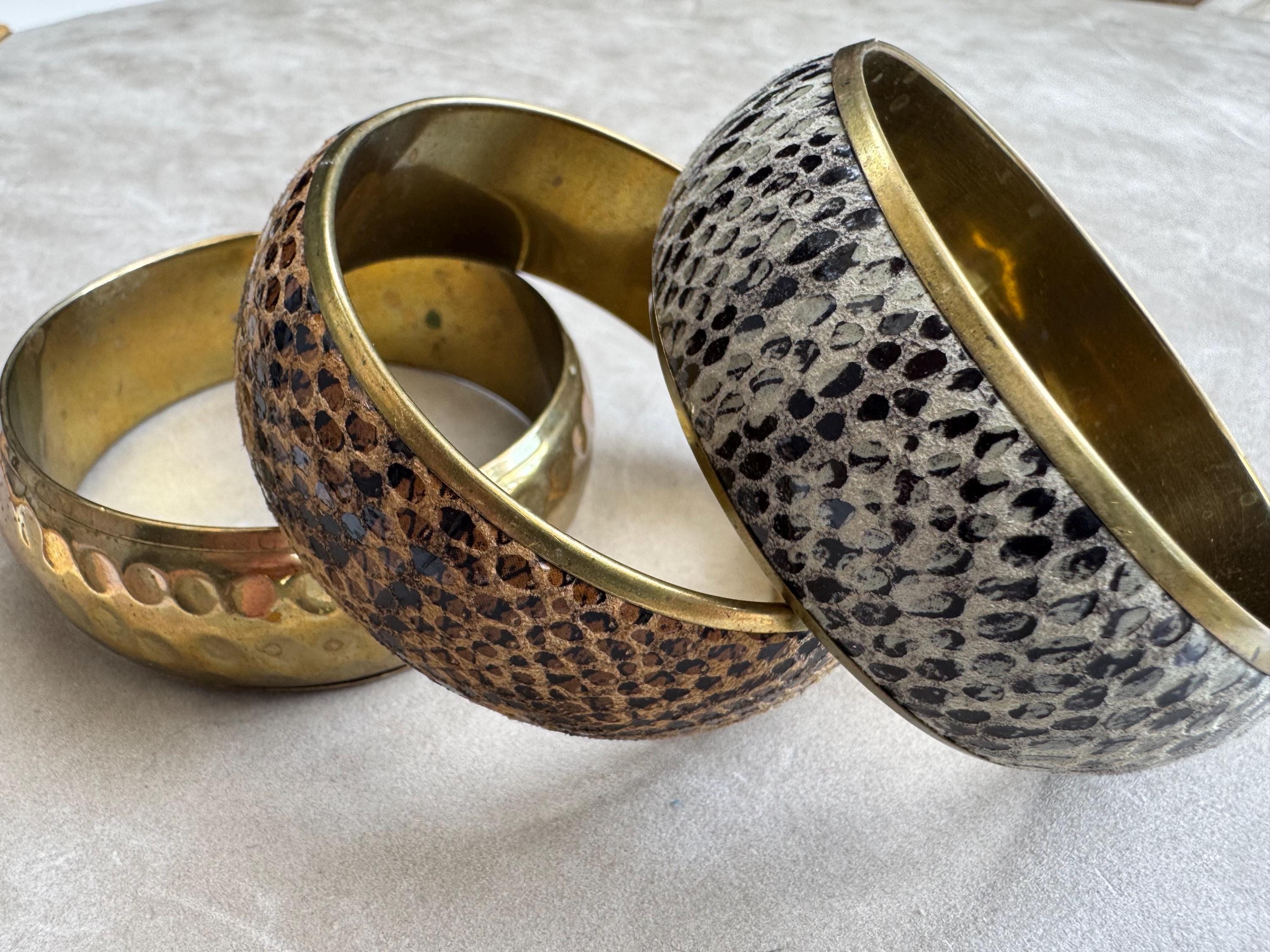 Brass Faux Snakeskin Bangle Trio - Etsy