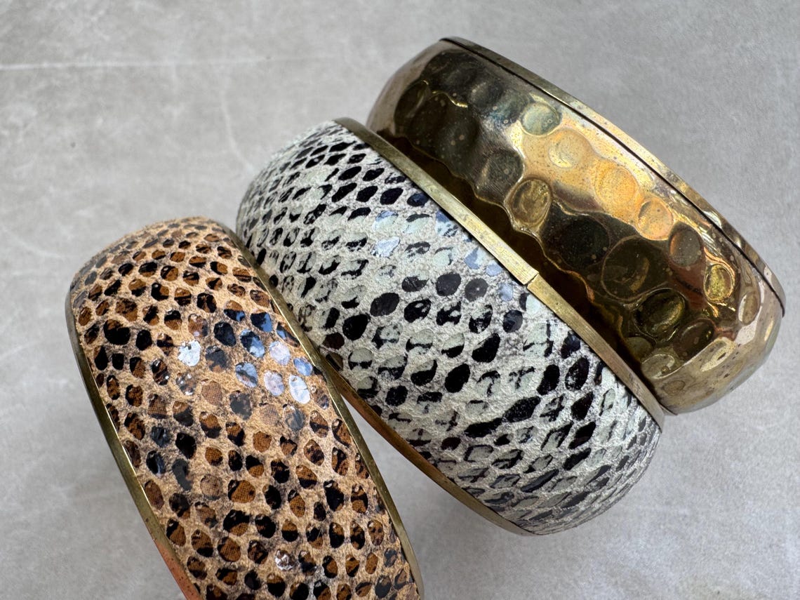 Brass Faux Snakeskin Bangle Trio - Etsy