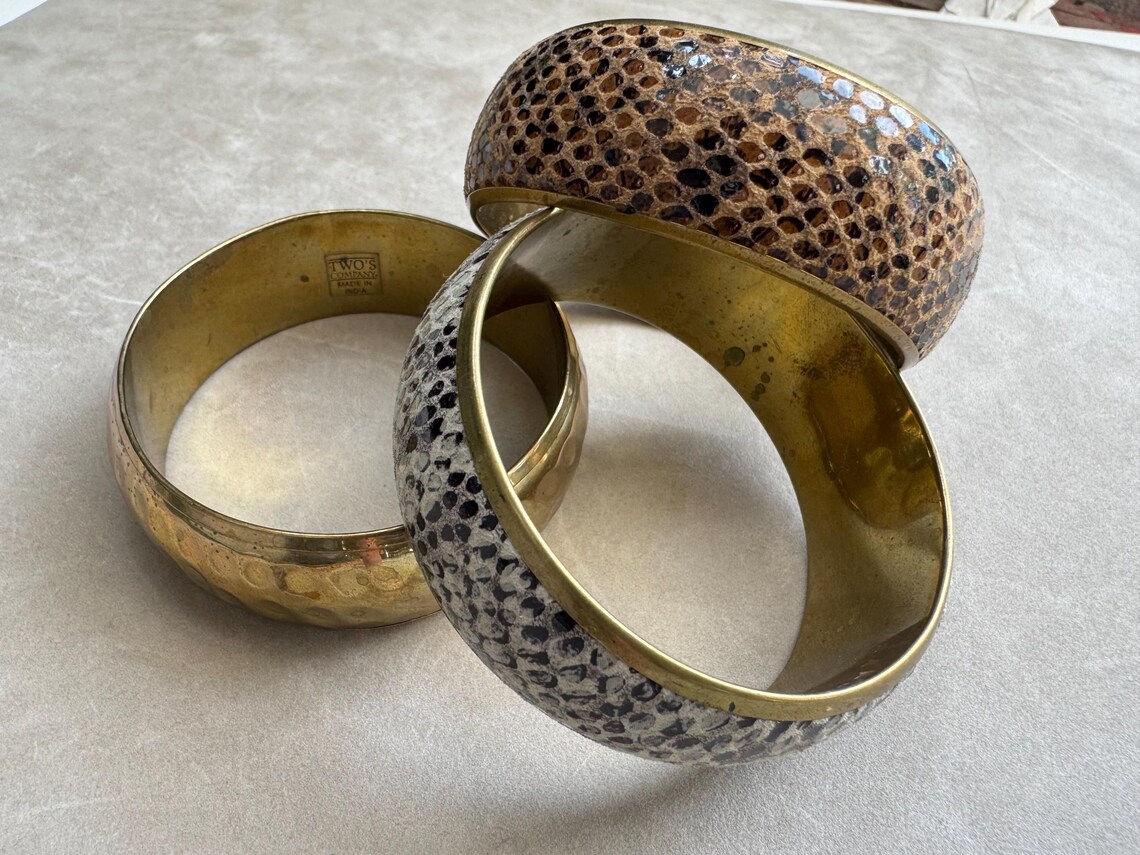 Brass Faux Snakeskin Bangle Trio - Etsy