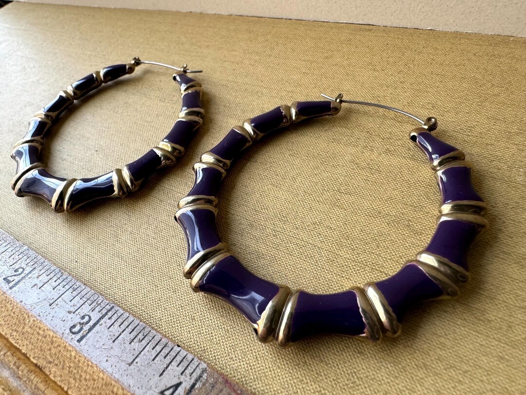 90s Purple & Gold Bamboo Hoops - Etsy