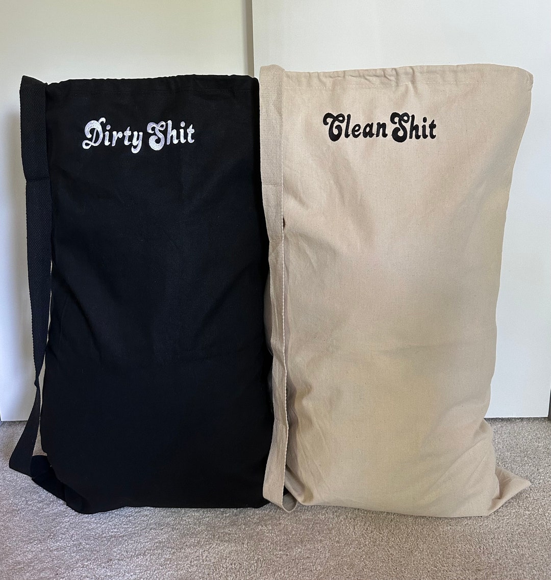 Clean Shit and Dirty Shit Embroidered Canvas Laundry Bag Set - Etsy