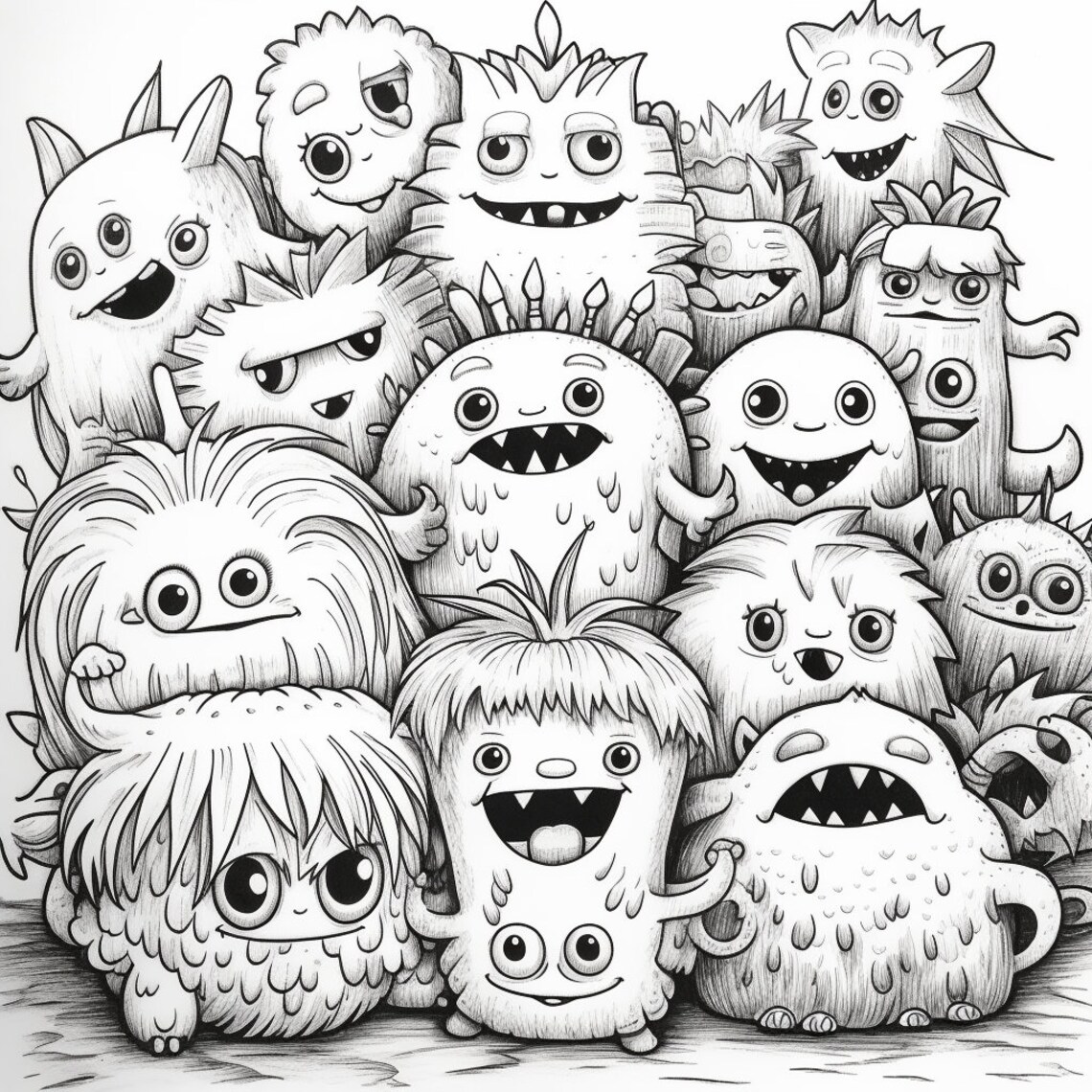 20 Cute Tiny Monster Coloring Page Book Fun for Adults and Kids Instant ...