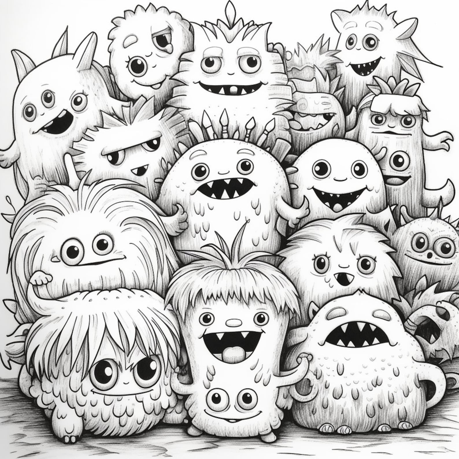 20 Cute Tiny Monster Coloring Page Book Fun for Adults and Kids Instant ...