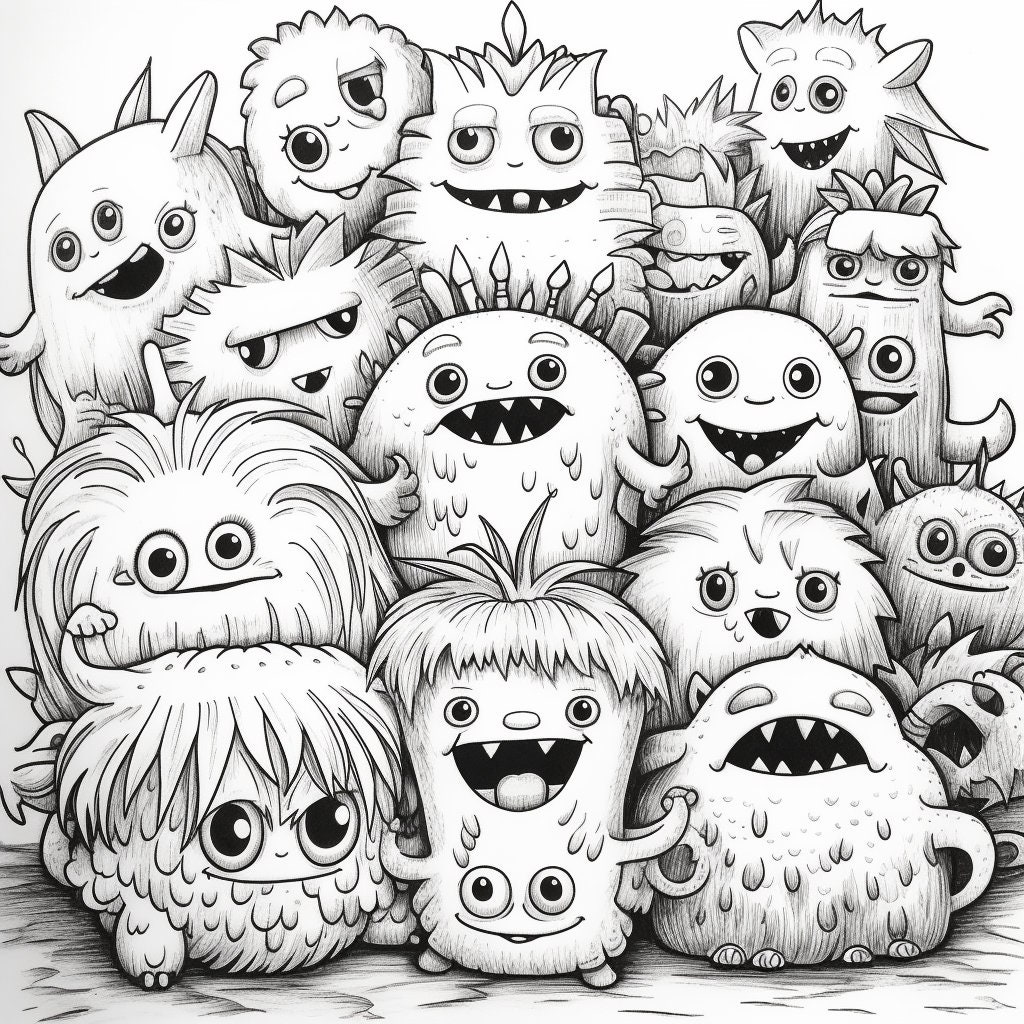 20 Cute Tiny Monster Coloring Page Book Fun for Adults and Kids Instant ...