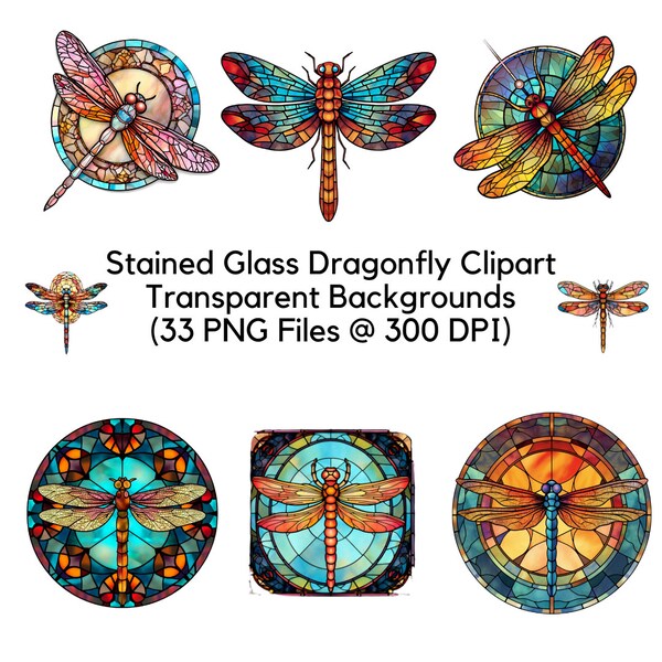 Dragonfly Stained Glass Clipart - Etsy