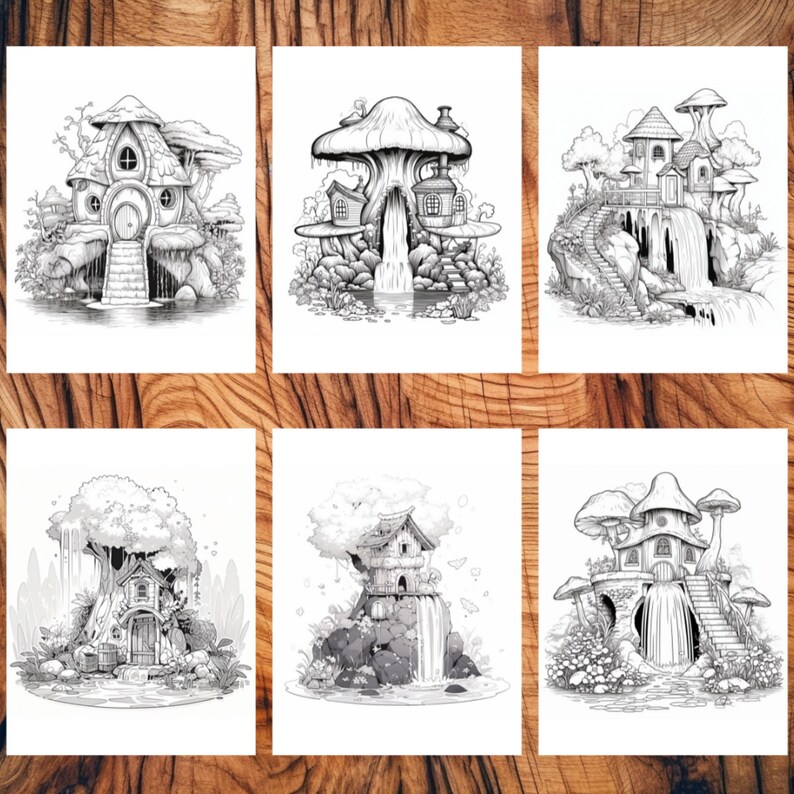 128 Fairy Homes | Fantasy Coloring Page Book | Adults + Kids | Instant ...