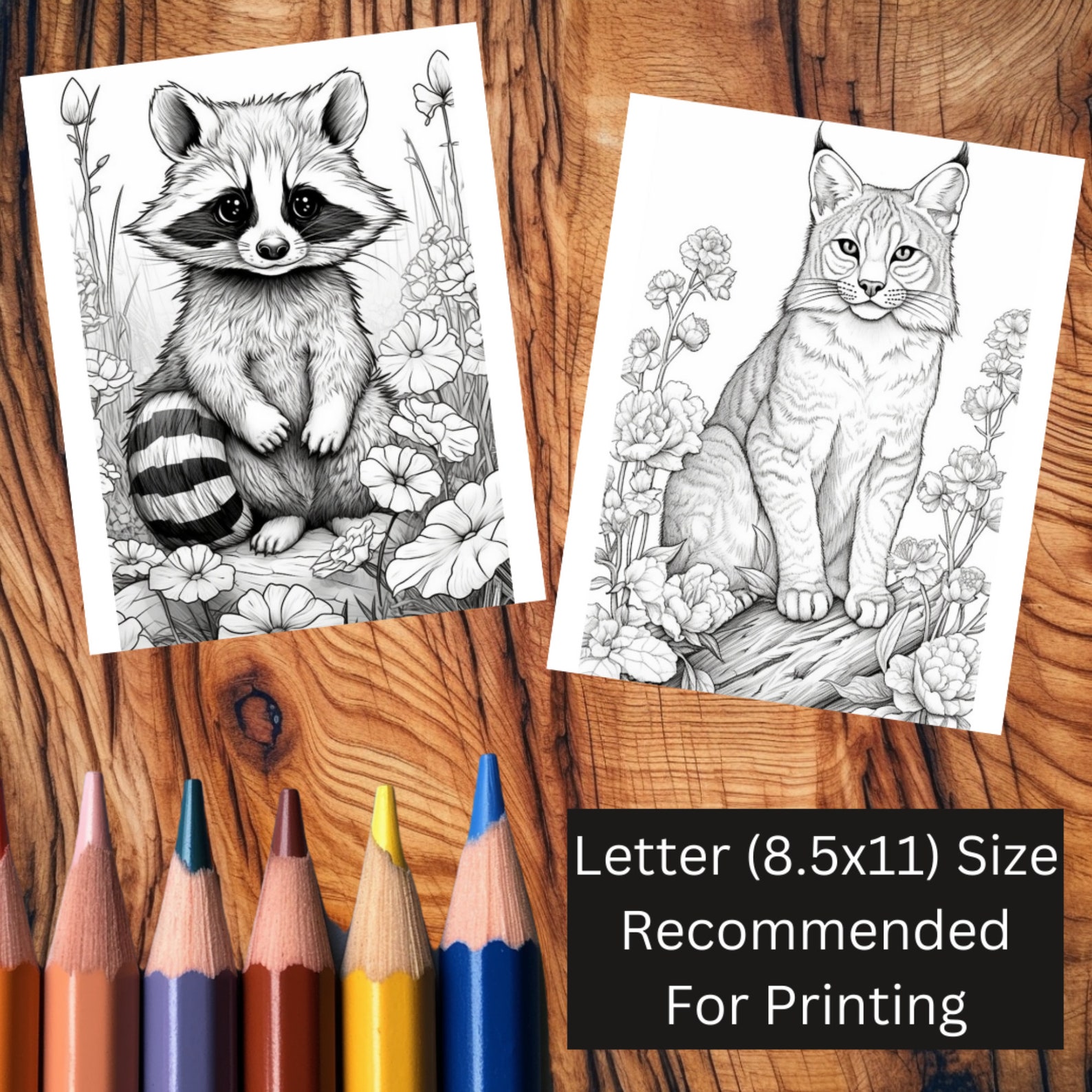 52 Cute Woodland Animal Coloring Page Book, Adults + Kids, Printable ...