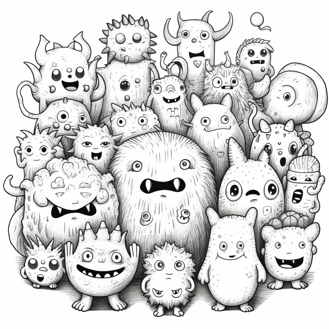 20 Cute Tiny Monster Coloring Page Book Fun for Adults and Kids Instant ...