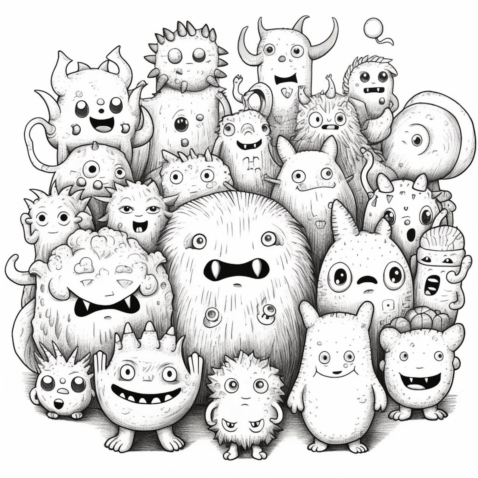 20 Cute Tiny Monster Coloring Page Book Fun for Adults and Kids Instant ...
