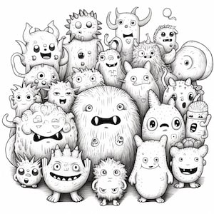 20 Cute Tiny Monster Coloring Page Book | Fun for Adults and Kids ...