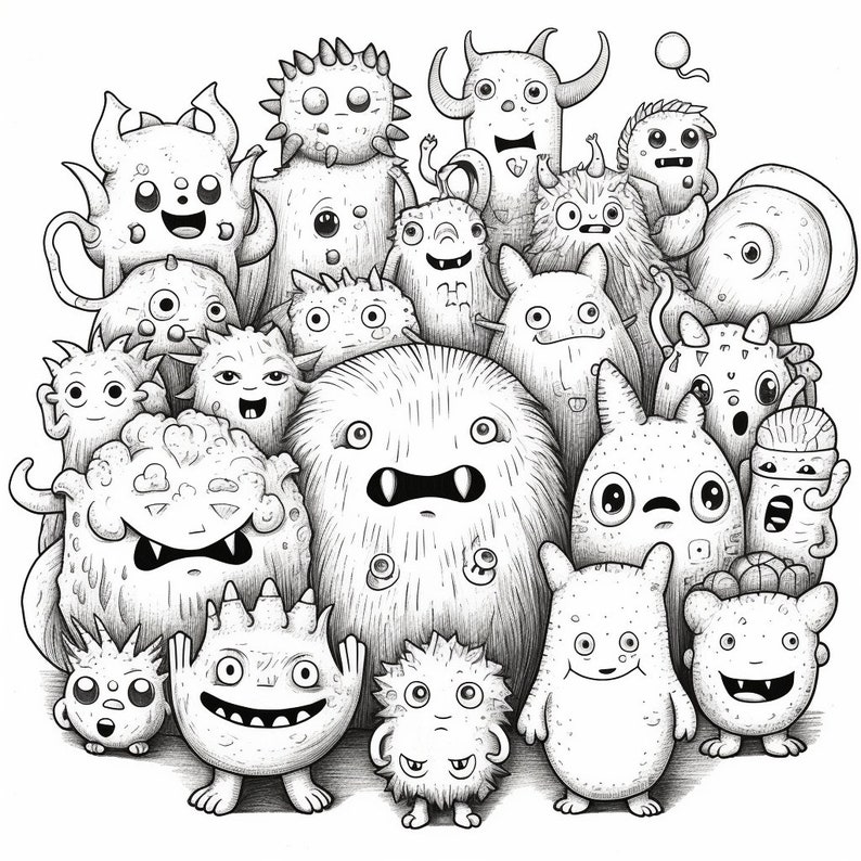 20 Cute Tiny Monster Coloring Page Book Fun for Adults and Kids Instant ...