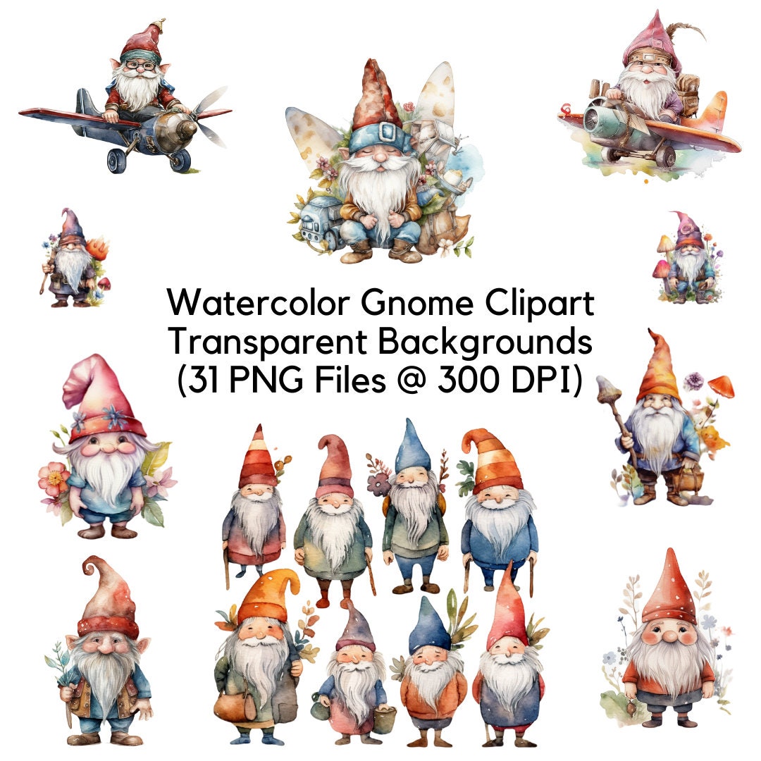 Boho Watercolor Gnome Clipart Gnomes Transparent Background Digital Art ...