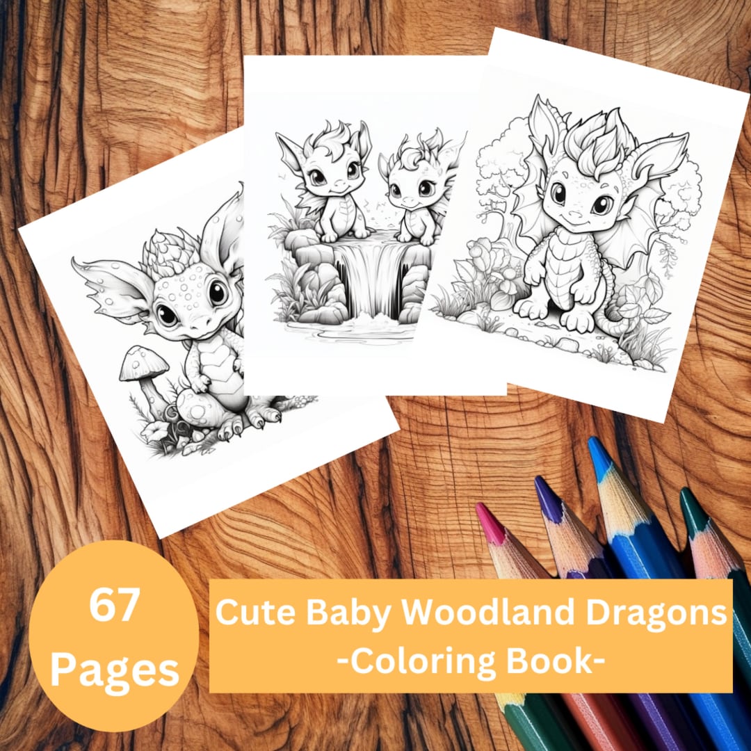67 Cute Baby Woodland Dragons Fantasy Coloring Page Book | Adults ...